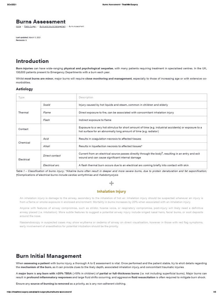 Burns Assessment - TeachMeSurgery | PDF | Burn | Hypothermia