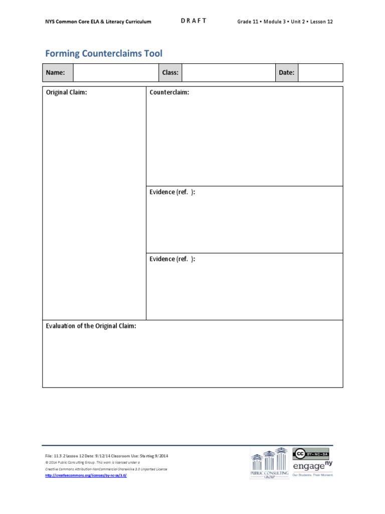 Forming Counterclaims Tool: Name: Class: Date | PDF