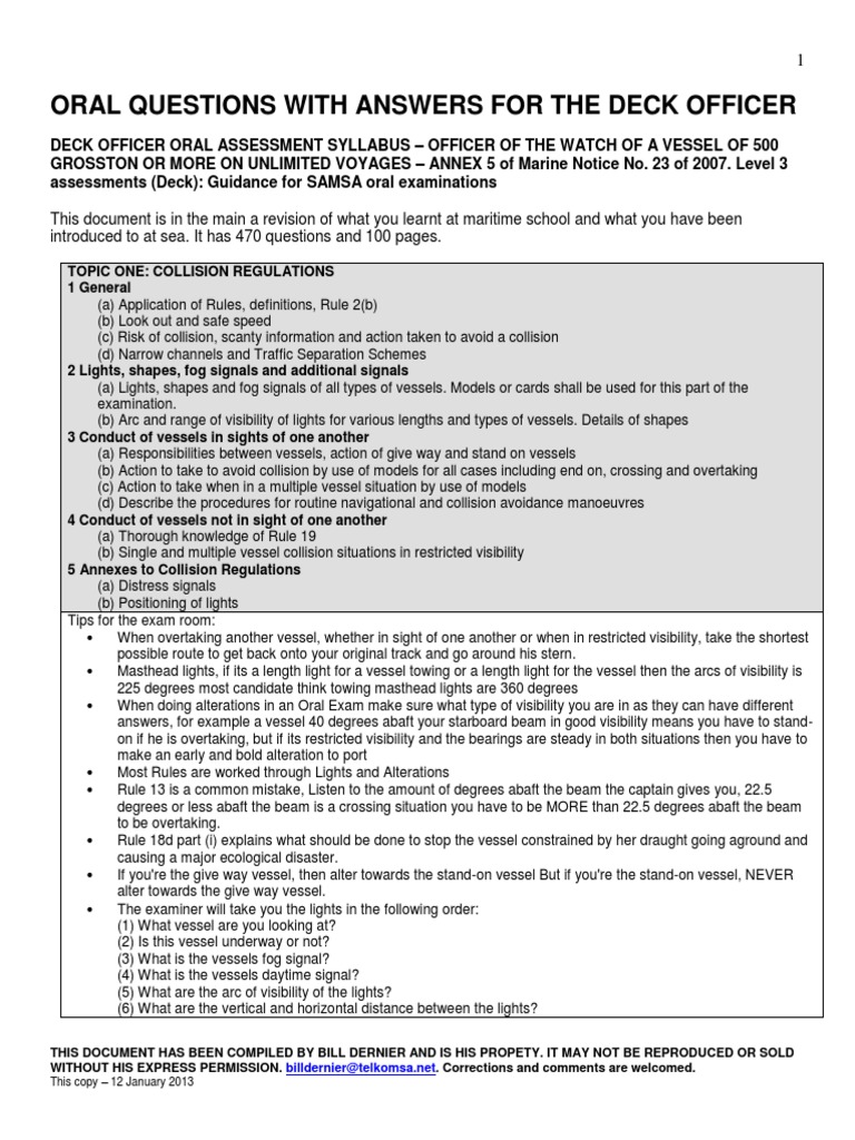 Oral Questions With Answers For The Deck Officer | PDF | Compass ...