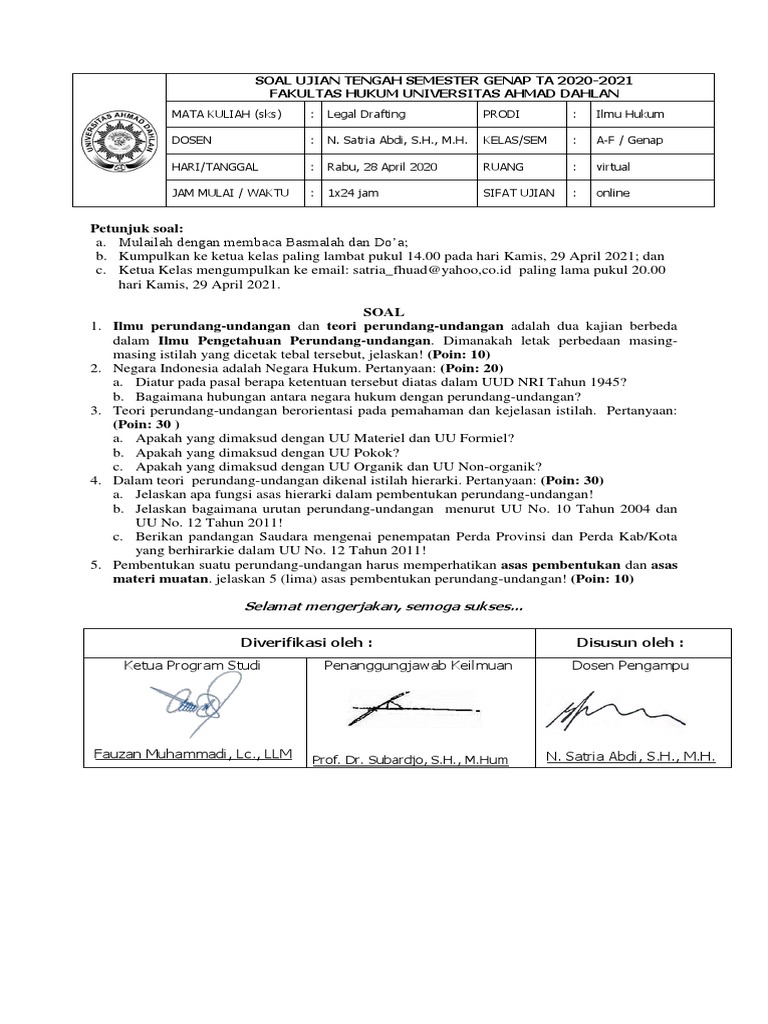 Petunjuk Soal:: Soal Ujian Tengah Semester Genap Ta 2020-2021 Fakultas ...
