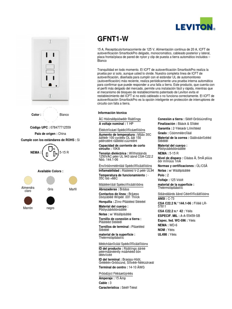 Product Spec or Info Sheet - GFNT1-W | PDF | Energia electrica ...