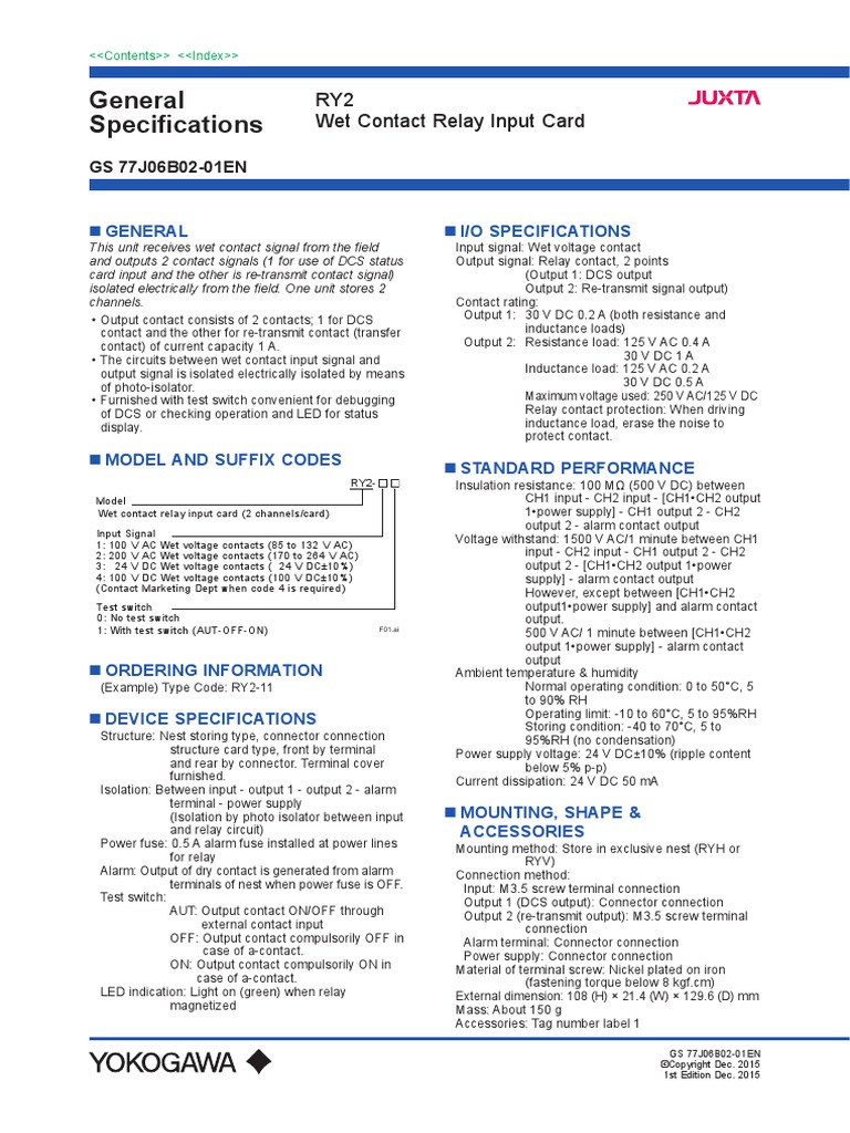 General Specifications: RY2 Wet Contact Relay Input Card | PDF | Power ...