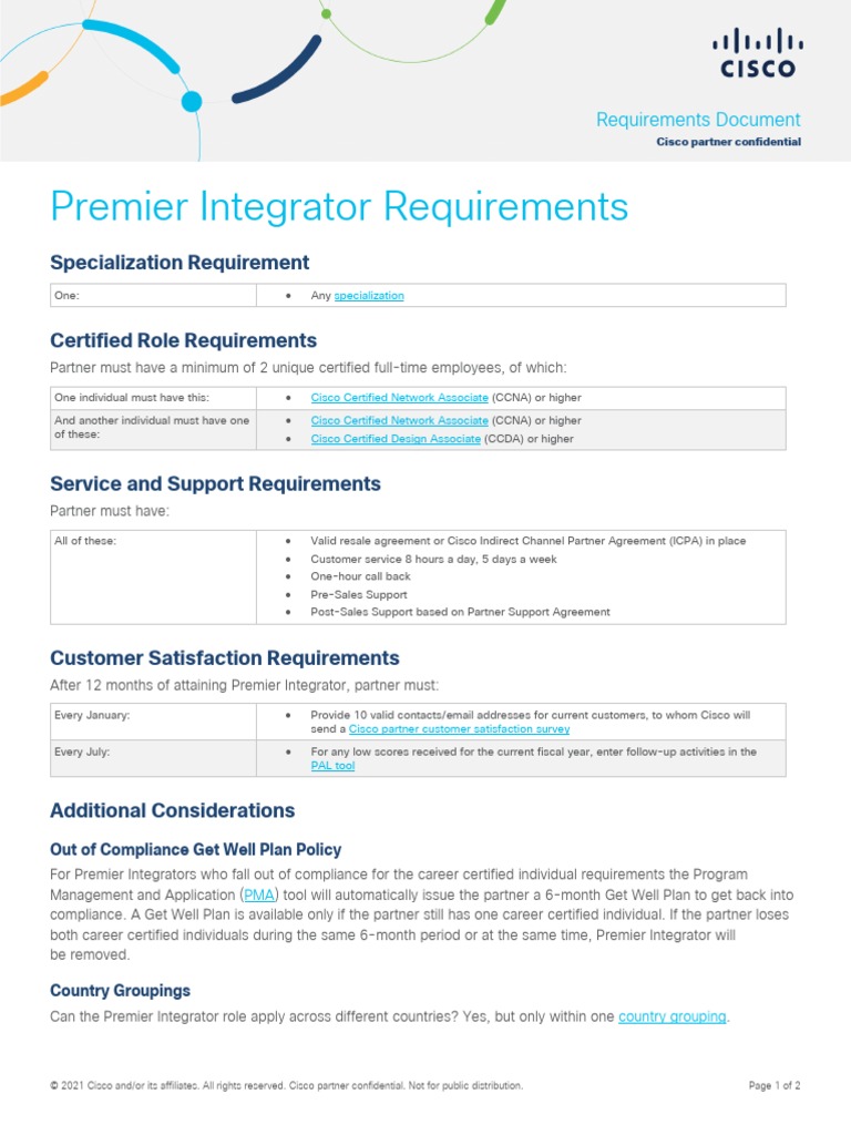 Premier Integrator Requirements: Specialization Requirement Certified ...