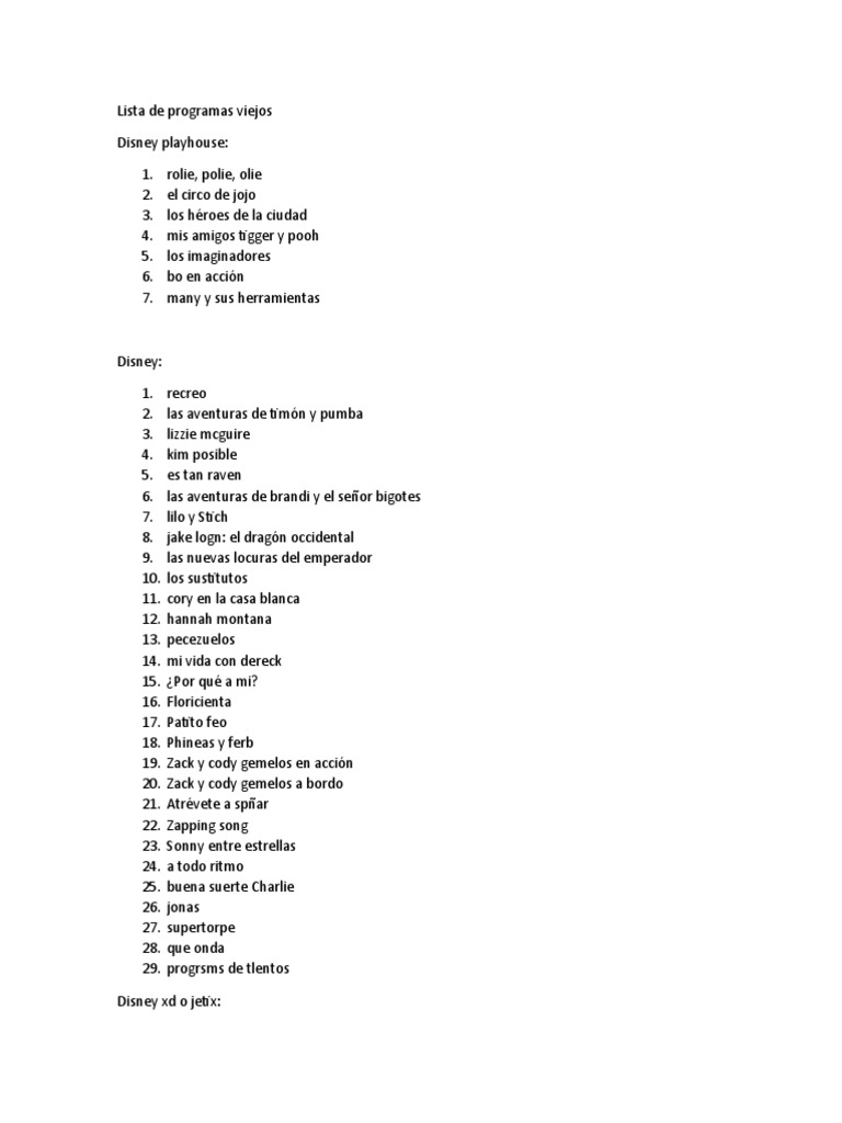 Lista de Programas Viejos | PDF | Serie de televisión infantil | Serie ...