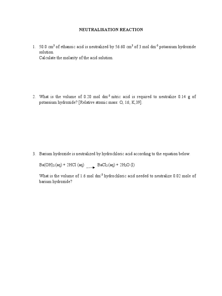 Neutralization Reaction Practice Problems | PDF | Teaching Methods ...