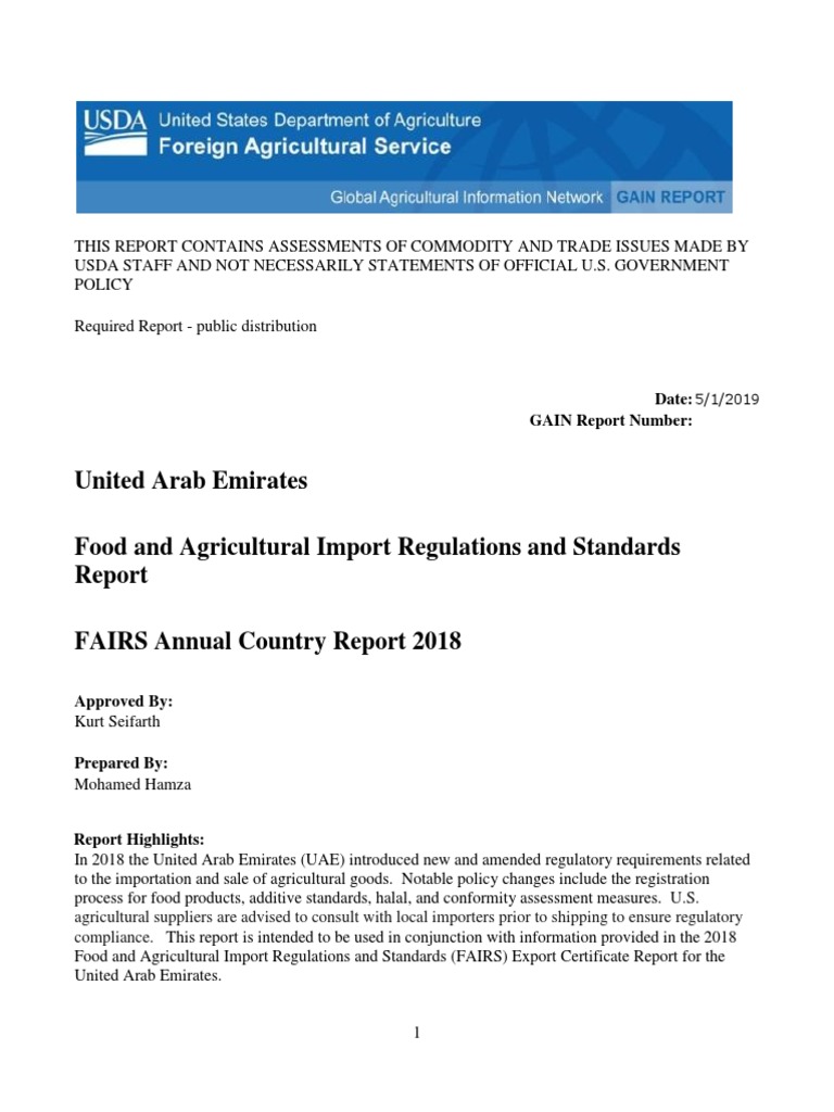 Food and Agricultural Import Regulations and Standards 2018 - Dubai ...