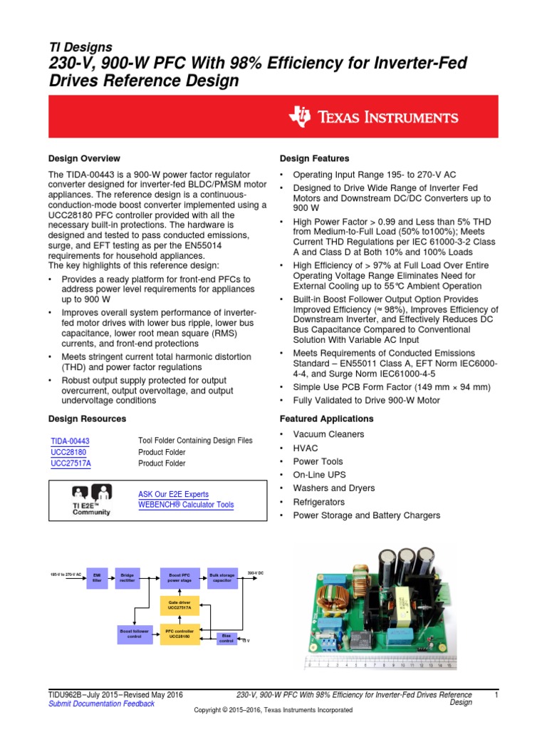 230-V, 900-W PFC With 98% Efficiency For Inverter-Fed Drives Reference ...