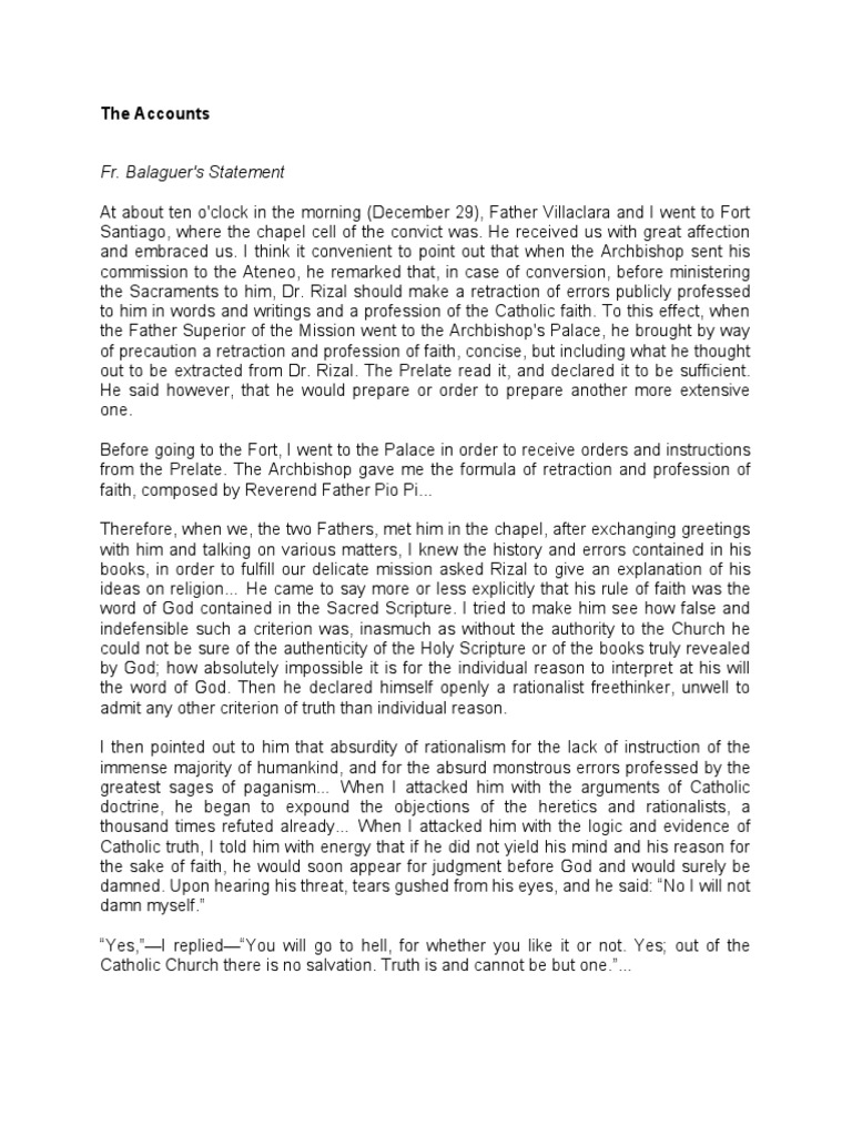 Fr. Balaguer's Statement: The Accounts | PDF | Burial | Catholic Church