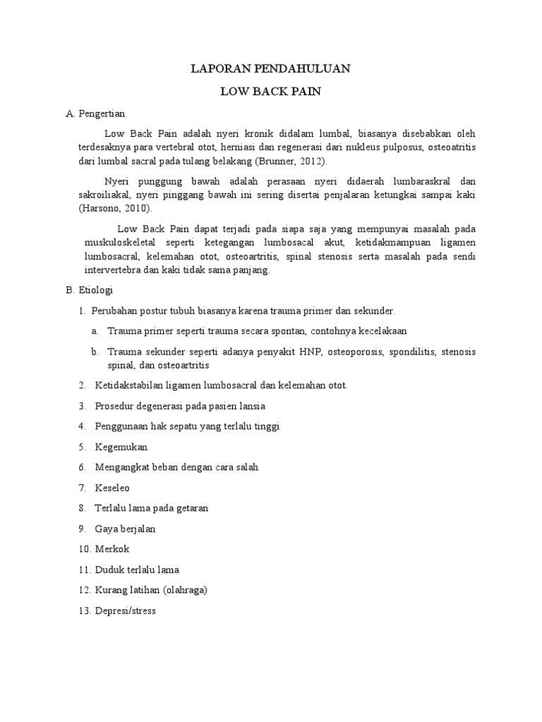 Laporan Pendahuluan Low Back Pain | PDF