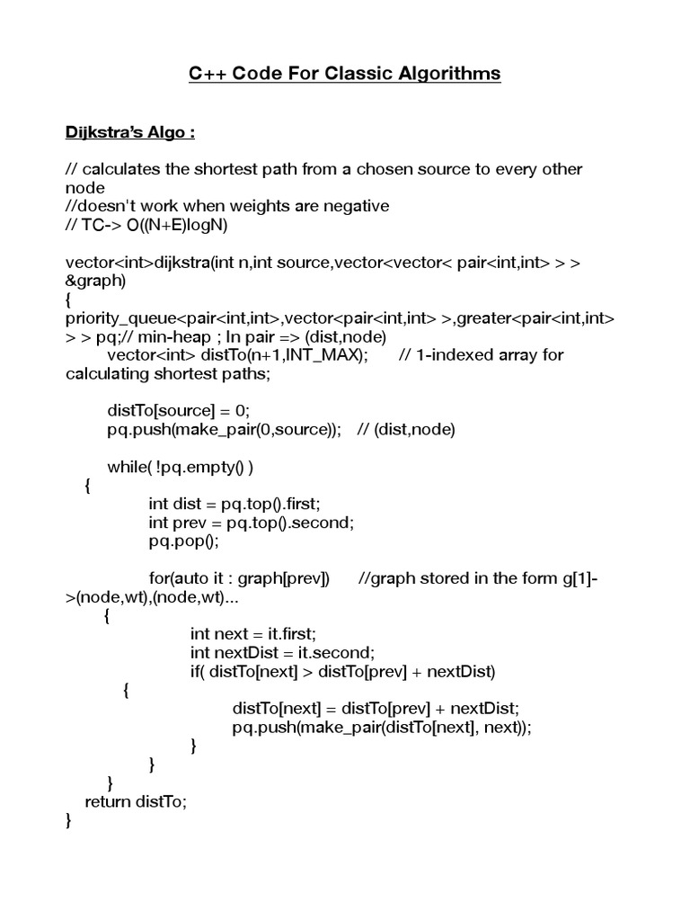 C++ Code For Classic Algorithms: Dijkstra's Algo | Download Free PDF ...