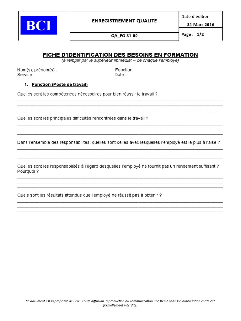 QA - FO 31-00 Fiche D'identification Des Besoins en Formation | PDF | Business | Science