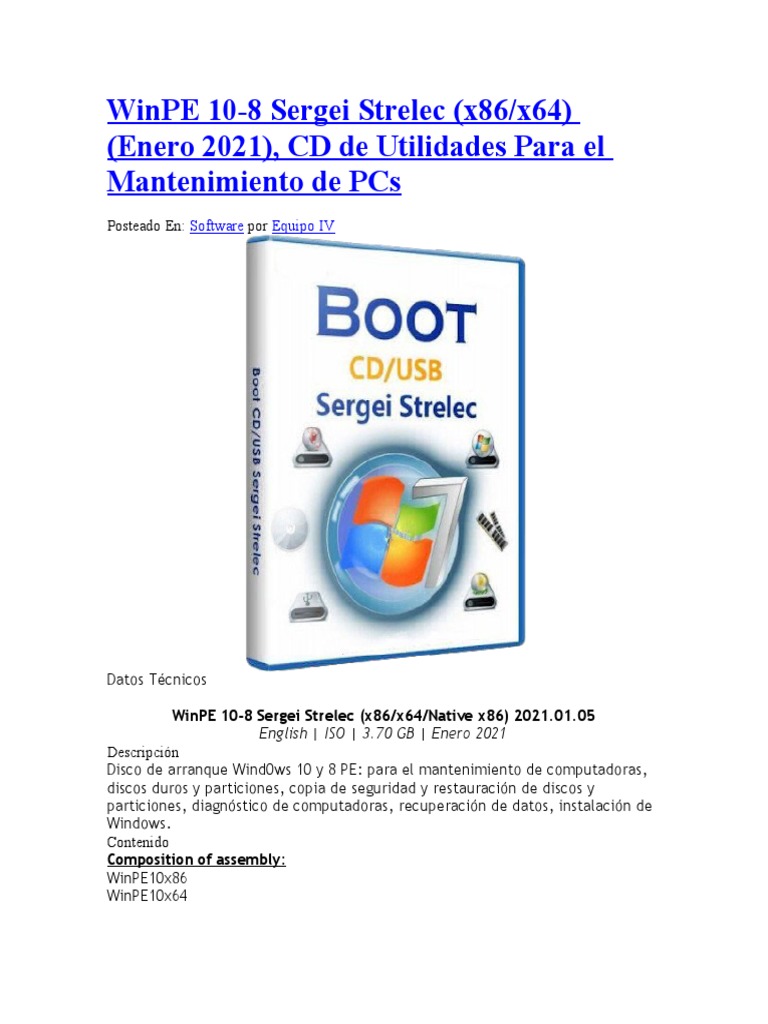 WinPE 10-8 Sergei Strelec (x86x64) (Enero 2021), CD de Utilidades para ...