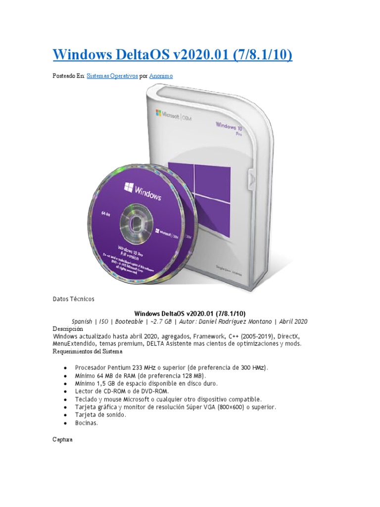 Windows Minios DELTA Lite 7-10 V2 20H2 (x86-x64 Juntos) | PDF