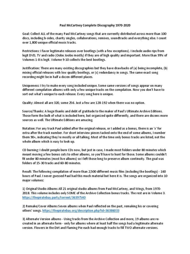 Paul McCartney Complete Discography p1 | PDF | Sound Recording ...