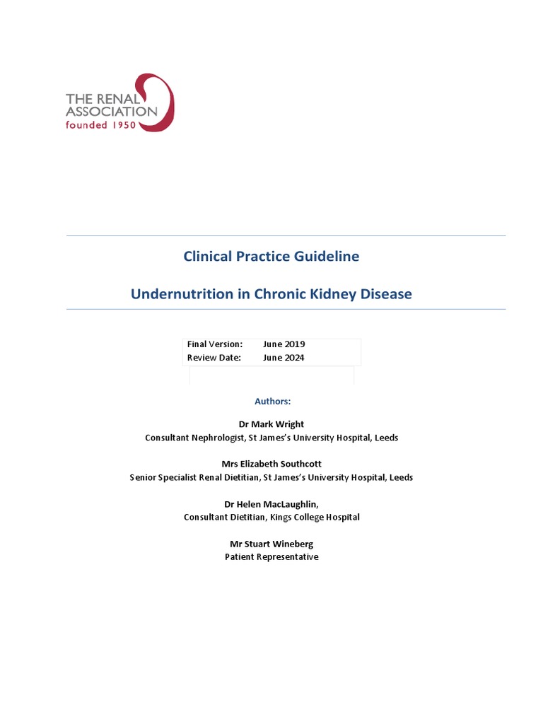 Clinical Practice Guideline Undernutrition in Chronic Kidney Disease ...
