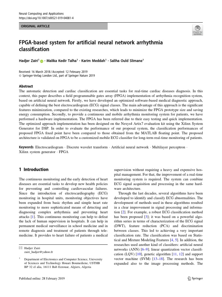 FPGA-based System For Artificial Neural Network Arrhythmia Classification | PDF | Wavelet ...