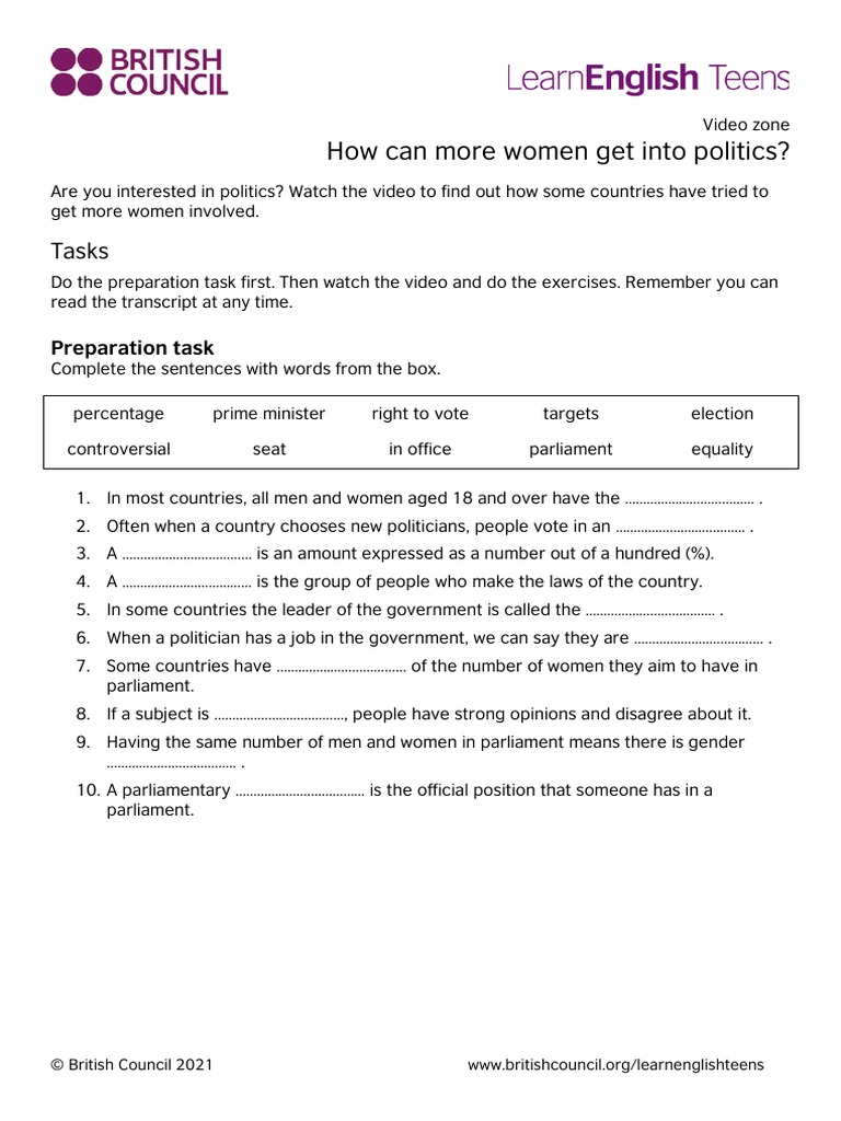 How Can More Women Get Into Politics?: Tasks | PDF | Women's Suffrage ...