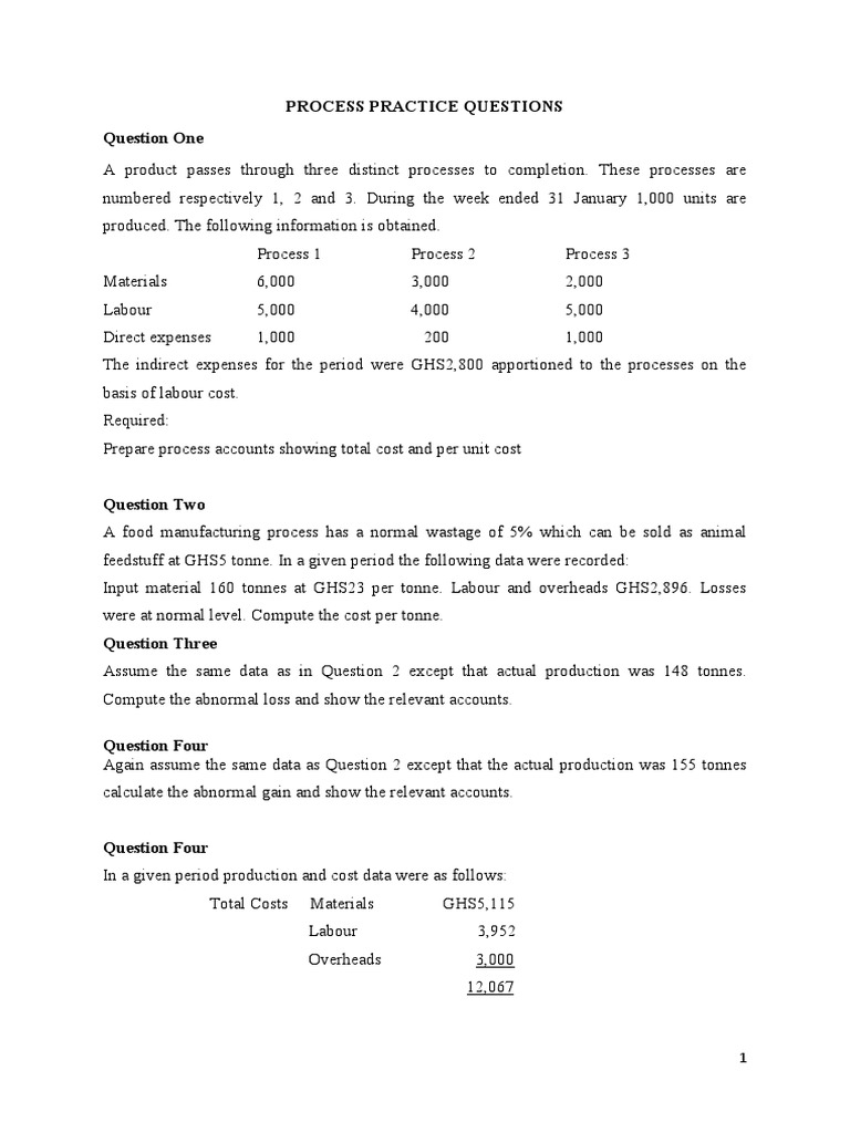 Questions On Process Costing | PDF | Cost | Business Economics
