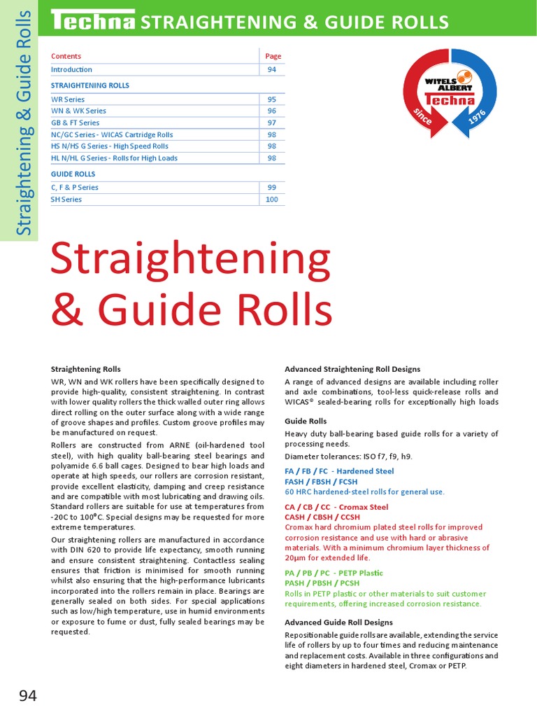 Straightening and Guide Rolls | PDF | Bearing (Mechanical) | Materials