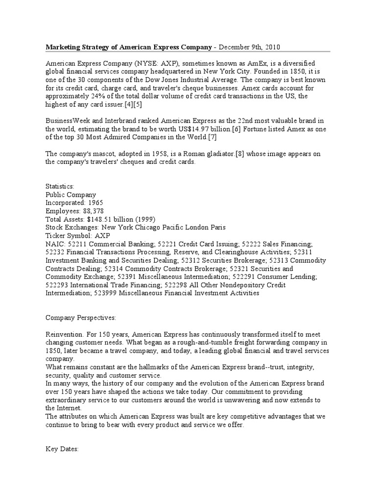 Marketing Strategy of American Express Company | PDF | American Express ...