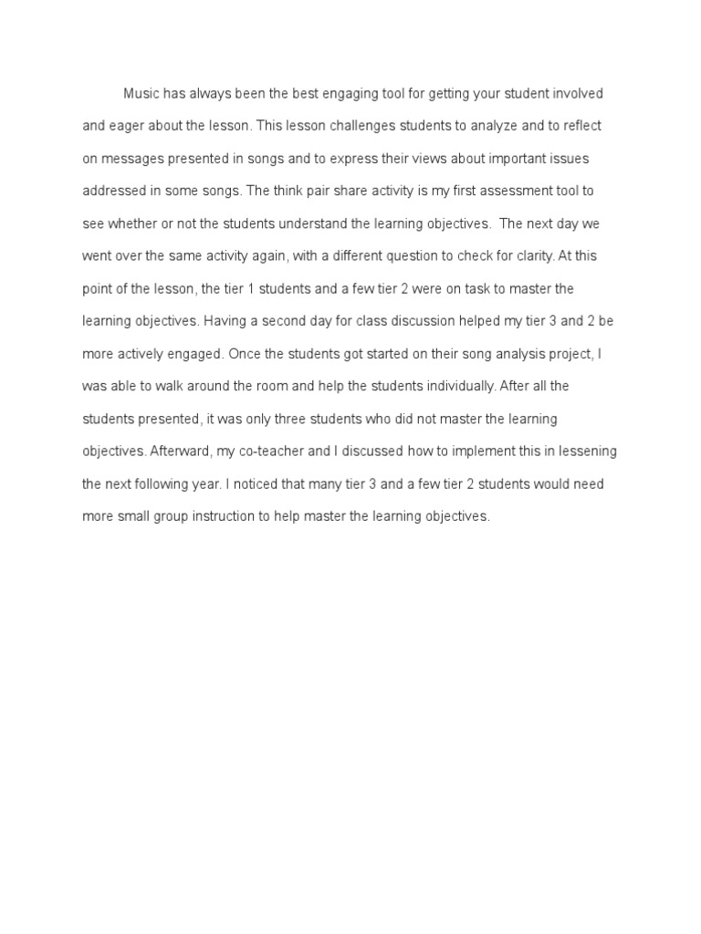 Song Analysis Lesson Plan Reflection | PDF
