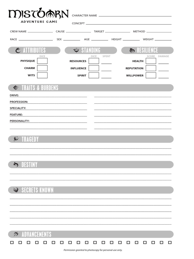Mistborn RPG Character Sheet Template | PDF | Role Playing Games | Gaming