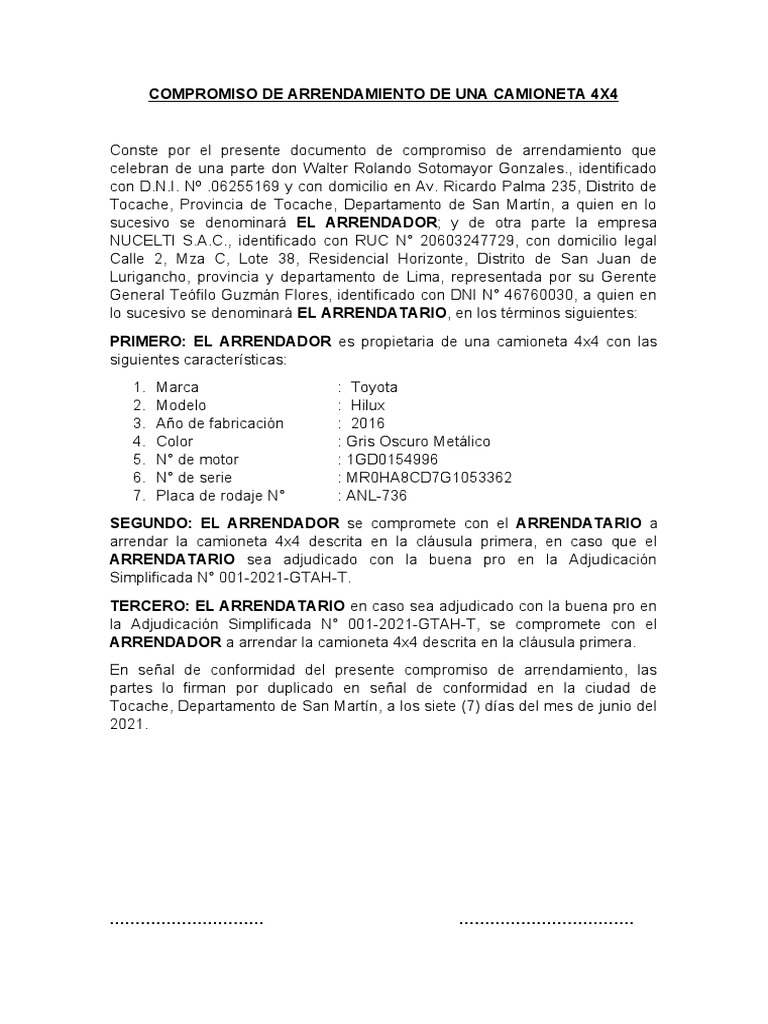 Compromiso Camioneta | PDF