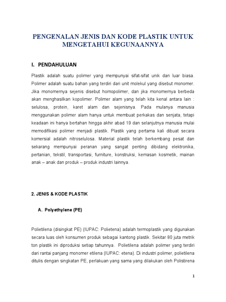 Pengenalan Jenis & Kode Plastik | PDF | Sains & Matematika