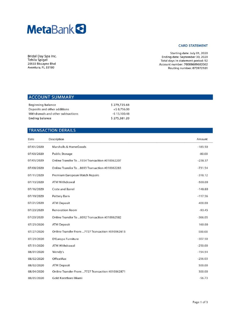 Metabank Statement | PDF