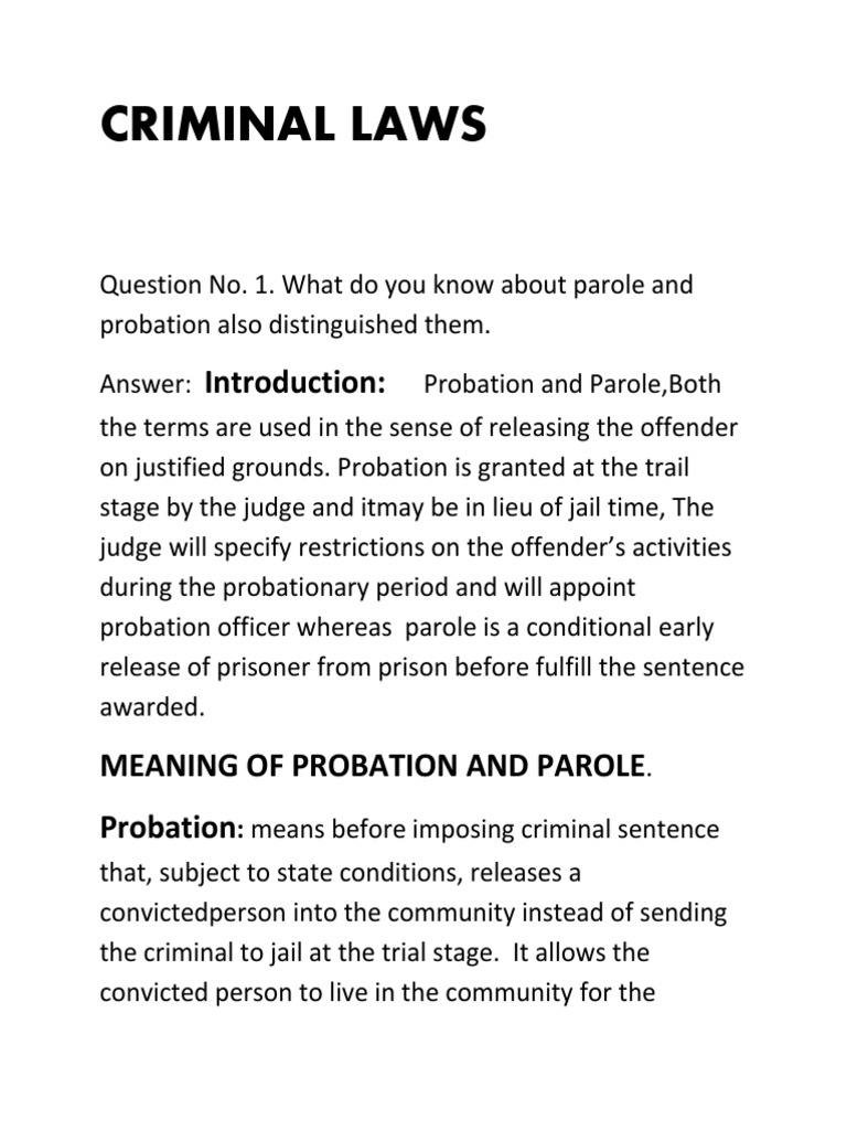 CRIMINAL LAWS PROBATION PAROLE | PDF | Juvenile Delinquency | Punishments