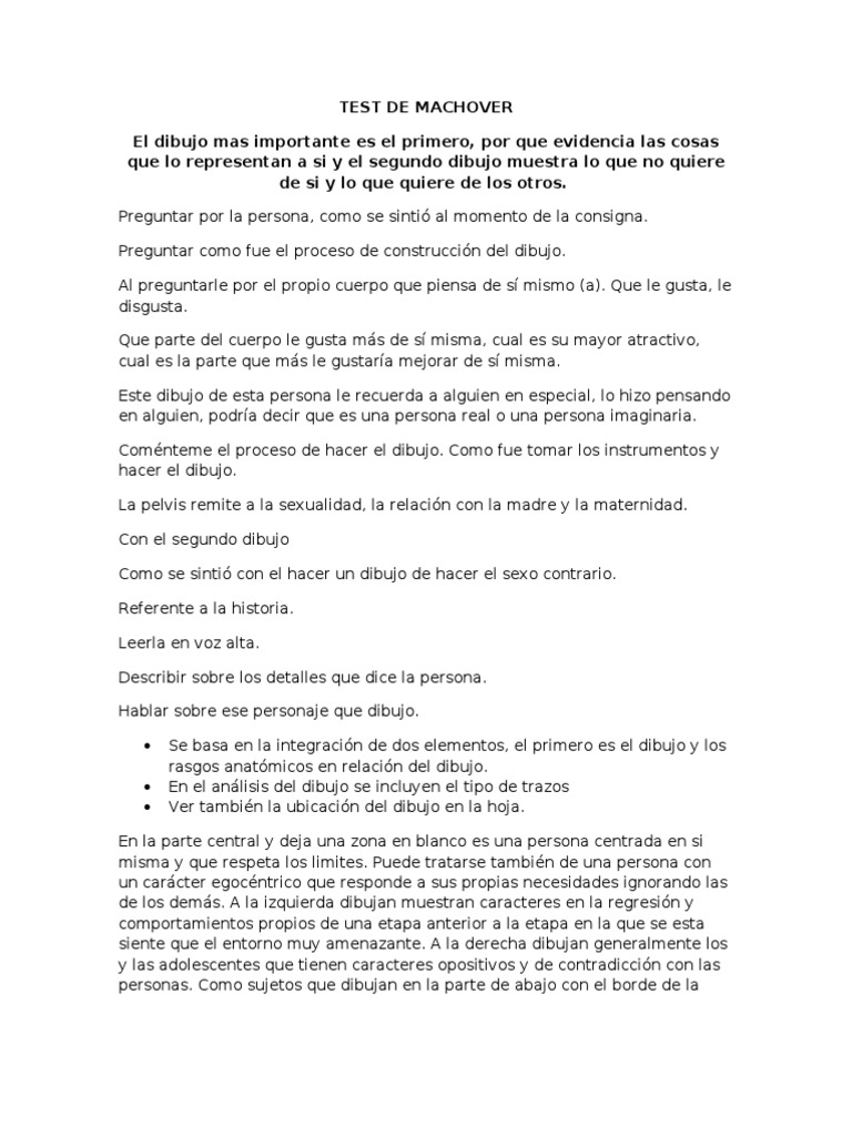Test de Machover | PDF | Sicología | Conceptos psicologicos