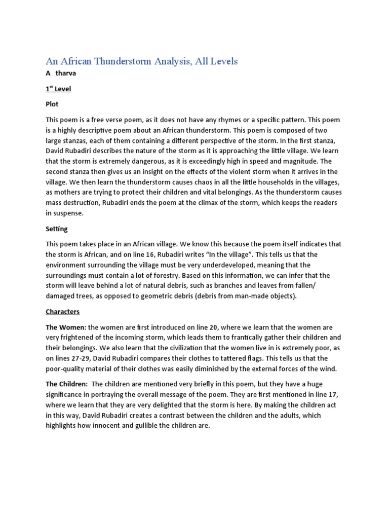 An African Thunderstorm Analysis All Levels | PDF | Narration | Poetry