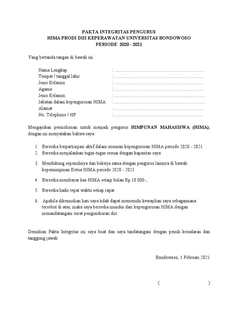 Formulir Pendaftaran Hima | PDF