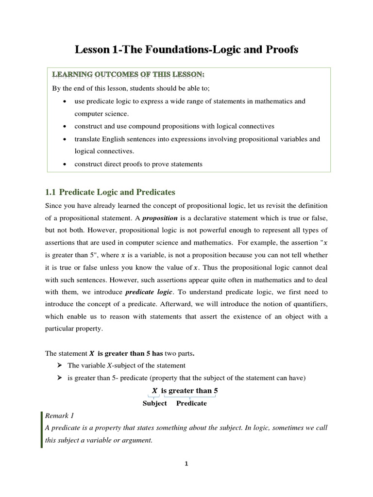 Lesson 1-The Foundations-Logic and Proofs | PDF | Proposition ...