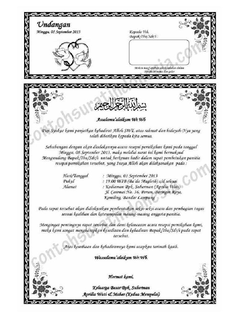 Contoh Undangan Rapat Panitia Pernikahan | PDF