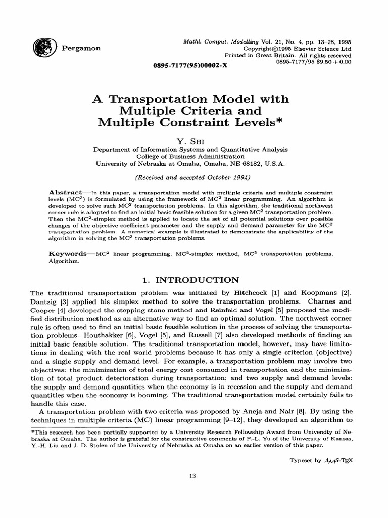 A Transportation Model With Multiple Criteria and Multiple Constraint ...