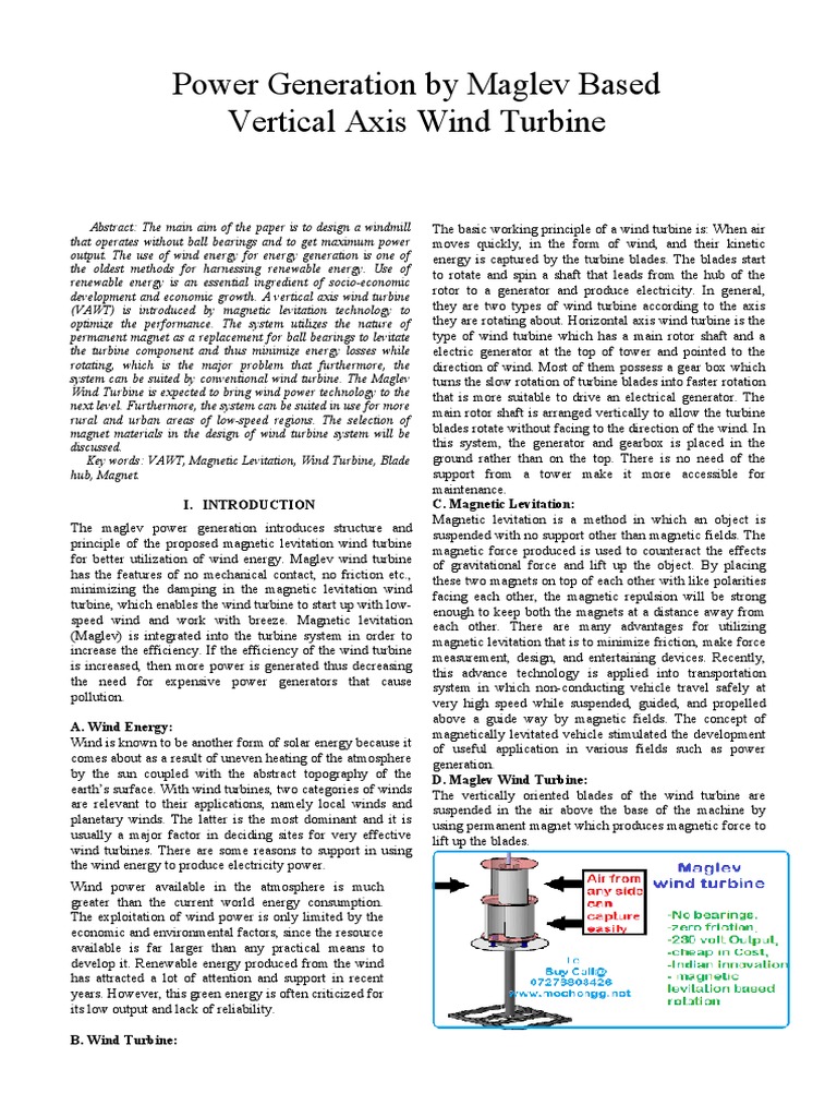Maglev Wind Turbine | PDF | Electromagnetic Induction | Wind Turbine