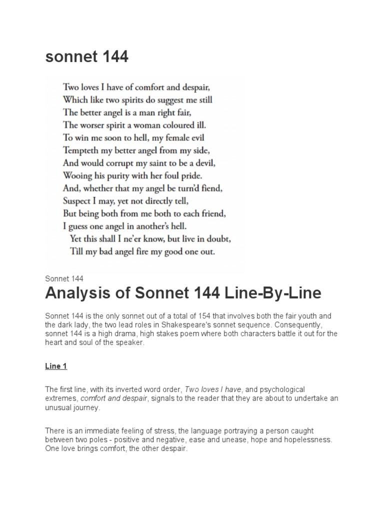 Sonnet 144 Assignment | PDF | Shakespeare's Sonnets | Metre (Poetry)