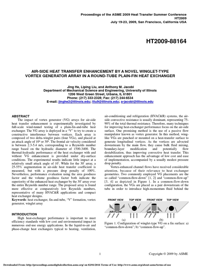 Air-Side Heat Transfer Enhancement by A Novel Winglet-Type Vortex ...
