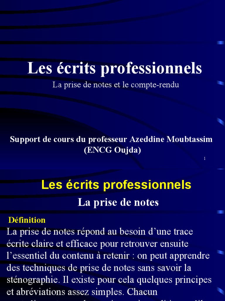 2 Les Écrits Professionnels (La Prise de Notes Et Le Compte-Rendu ... 2 Les Écrits Professionnels (La Prise de Notes Et Le Compte-Rendu ...