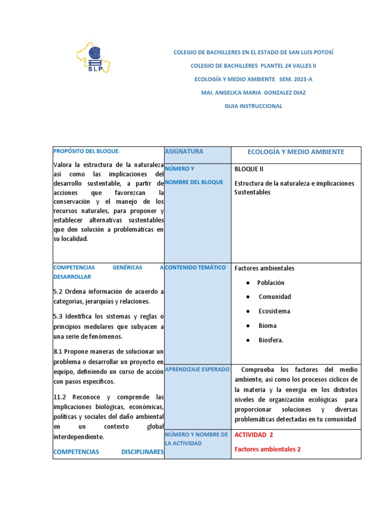 Guia Instruccional Act-2 Bloque 2 | PDF | Ecología | Entorno natural