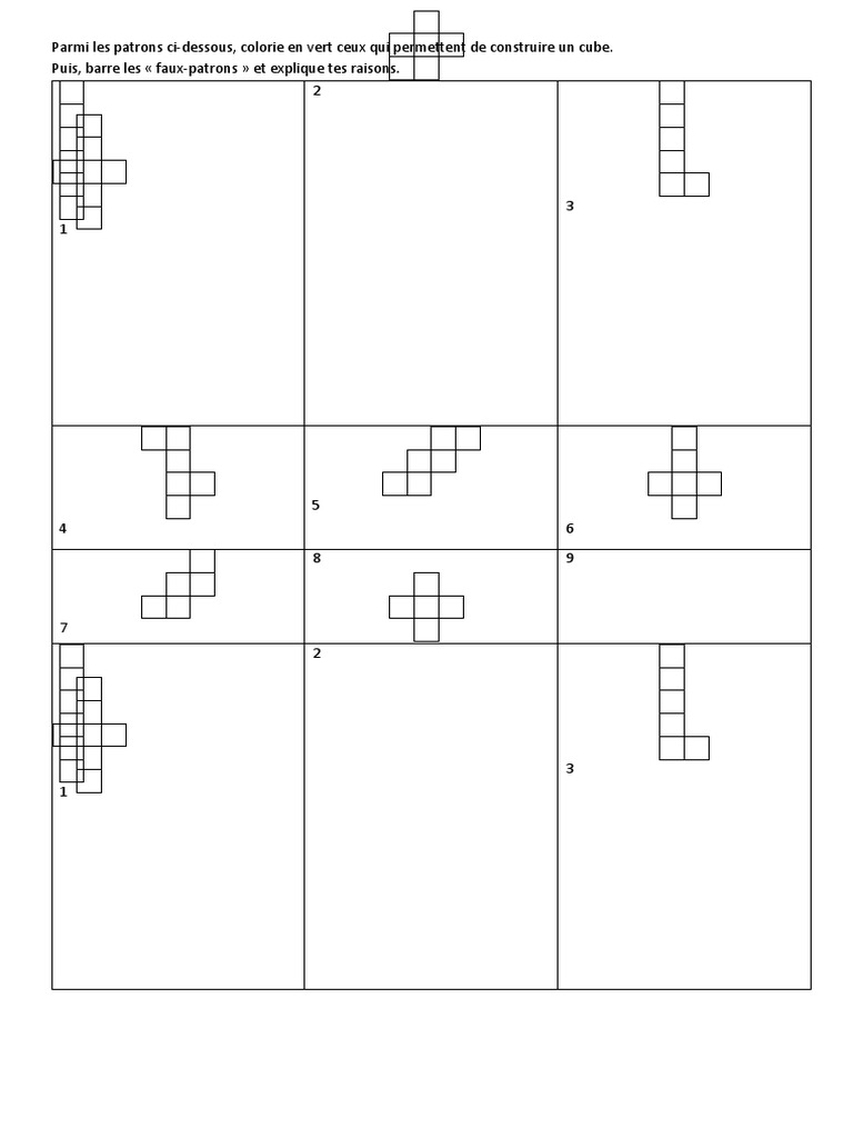 Exercice les patrons du cube.