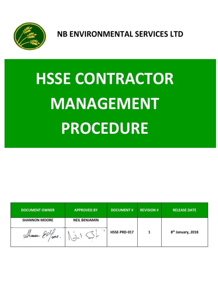 Contractor HSSE Management Procedure | PDF | Risk Assessment | Risk