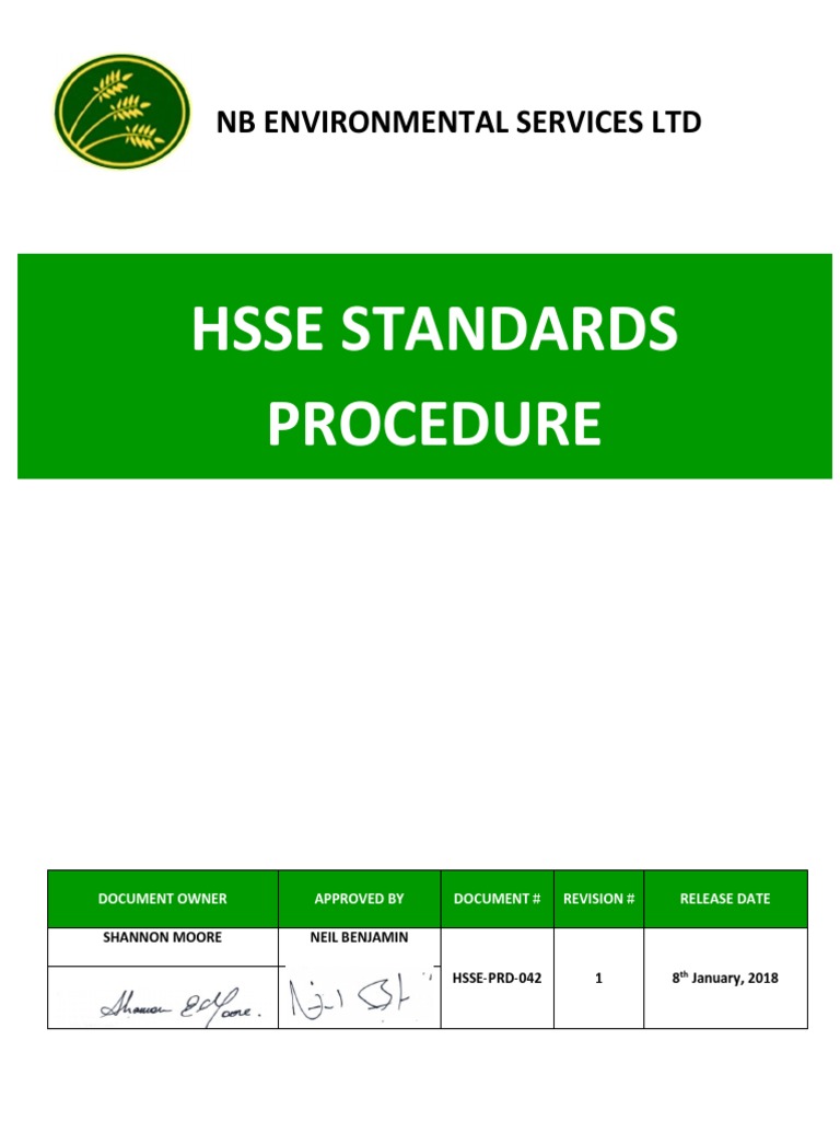 NBESL HSSE Standards Procedure Guide | PDF | Occupational Safety And ...