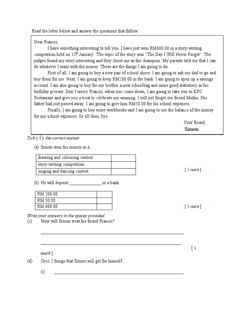 Tick ( ) The Correct Answer.: Simon | PDF