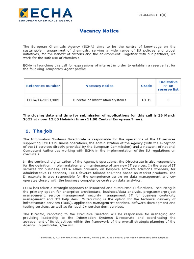 Vacancy Notice: Reference Number Vacancy Notice Grade Indicative N° On ...