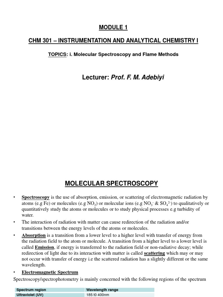 CHM 301 - Instrumentation and Analytical Chemistry I: Lecturer: Prof. F ...