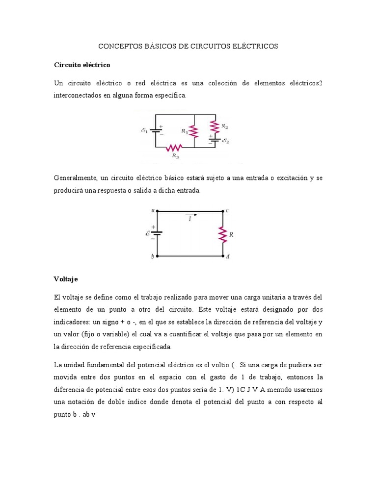 Conceptos Básicos de Circuitos Eléctricos | Descargar gratis PDF | voltaje | Energia electrica