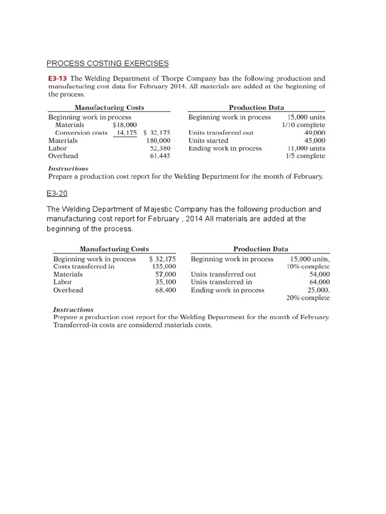 Process Costing Exercises | PDF