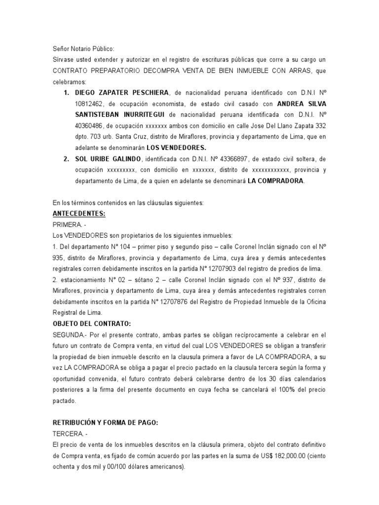 Contrato Preparatorio Arras | PDF | Ley común | Derecho empresarial